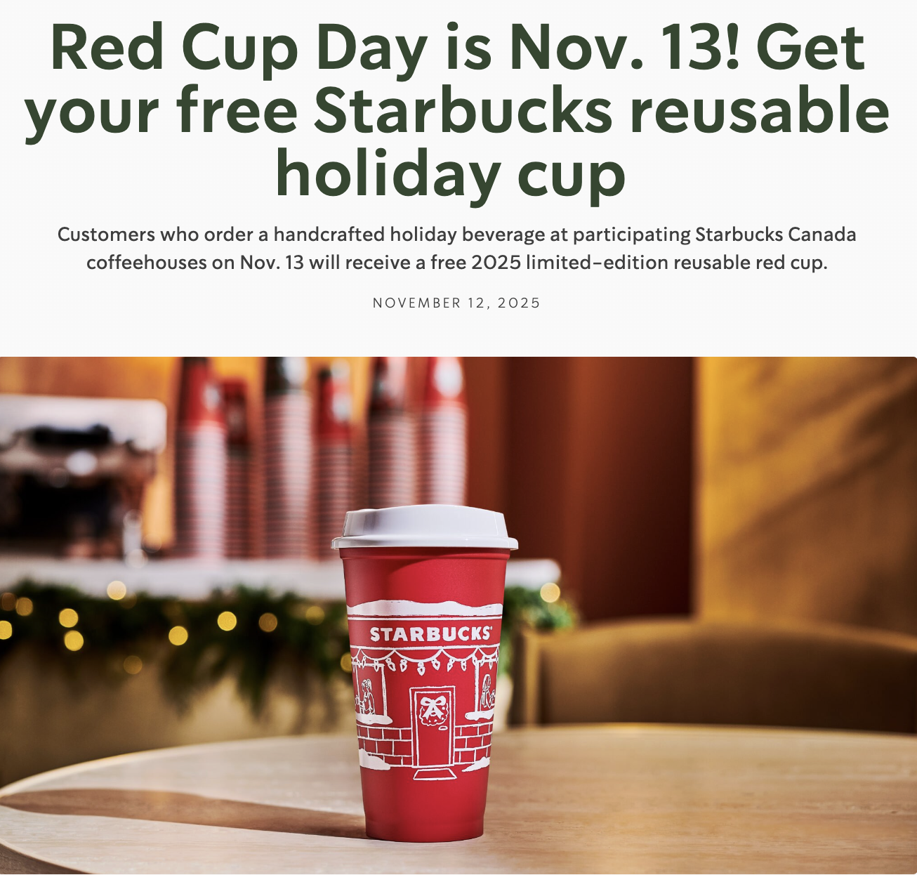 Starbucks Canada Promotions: FREE Red Cup Day - November 13 - Canadian Freebies, Coupons, Deals ...